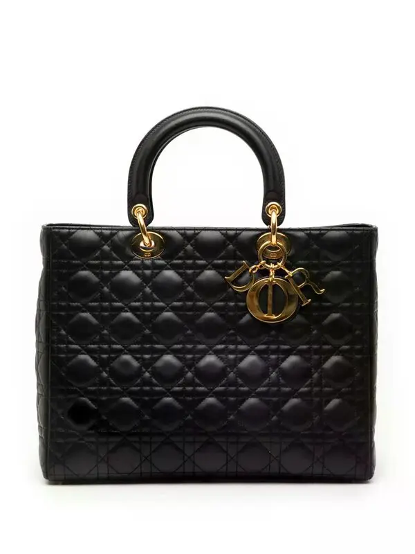 Dior 2001 Large Lambskin Cannage Lady Satchel - Black