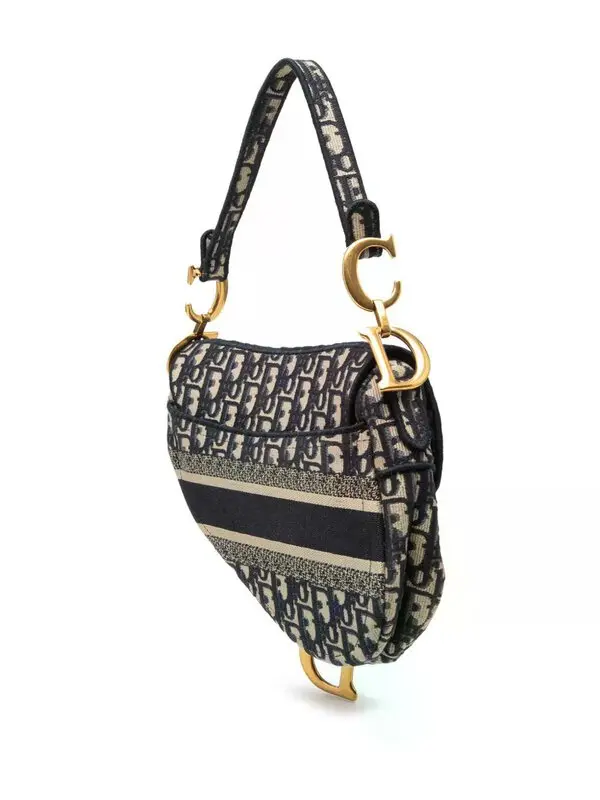Dior 2019 Oblique Embroidered Canvas Saddle Bag - Blue