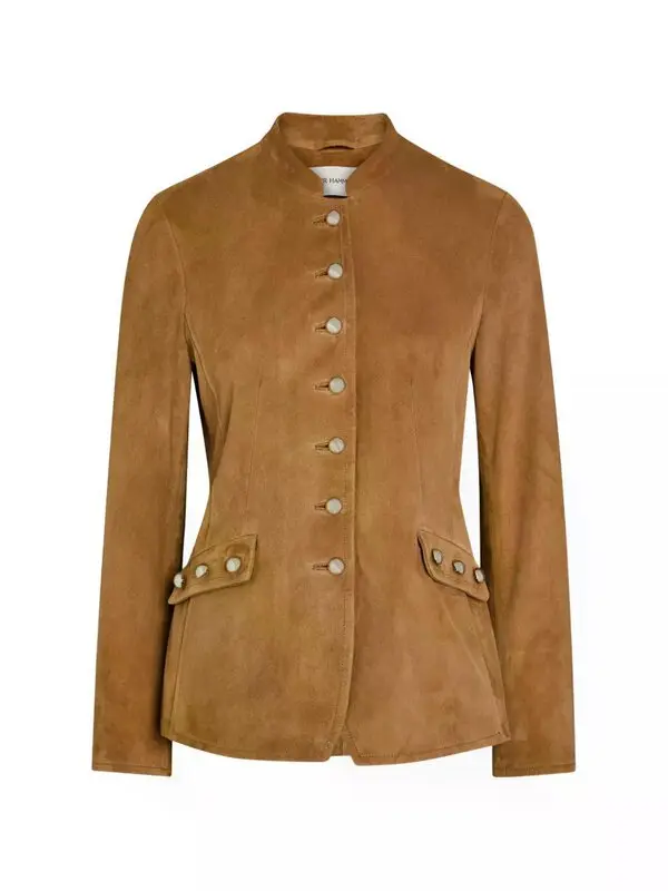 Nour Hammour Mandarin-collar Suede Jacket
