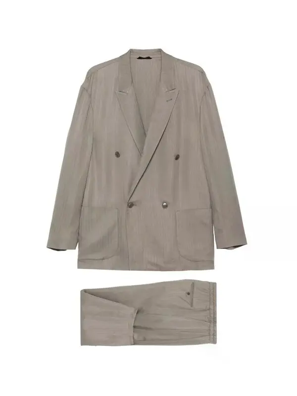 Giorgio Armani Double-breasted Herringbone Suit - Grey