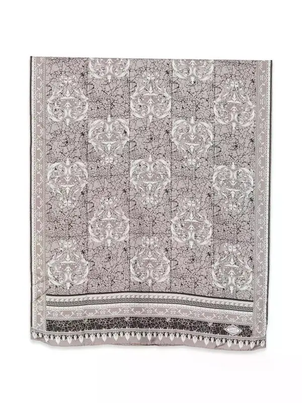 Versace 1990s Baroque Silk Scarf - Grey