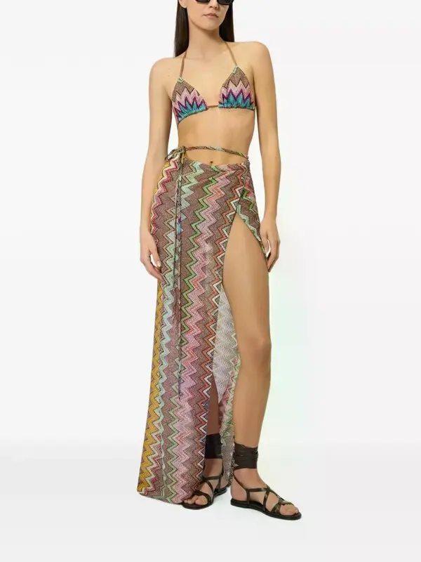 Missoni Long Pareo Skirt In Lamé With Macro Zigzag Pattern