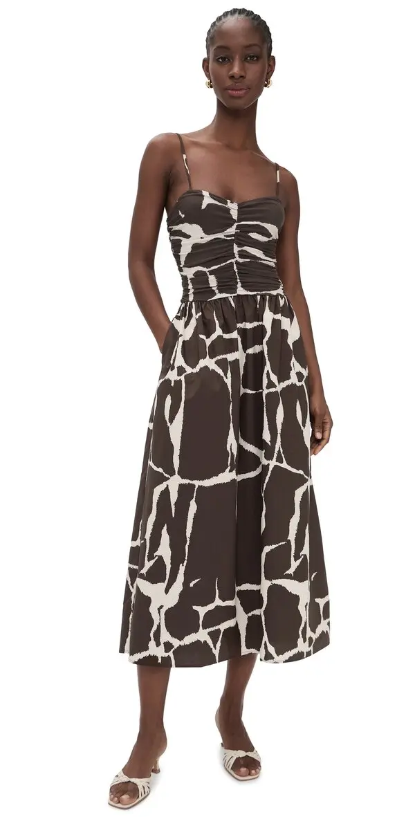 Rails Fisher Abstract Print Ruched Bodice Midi Dress