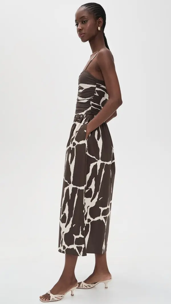 Rails Fisher Abstract Print Ruched Bodice Midi Dress In Terra | Editorialist