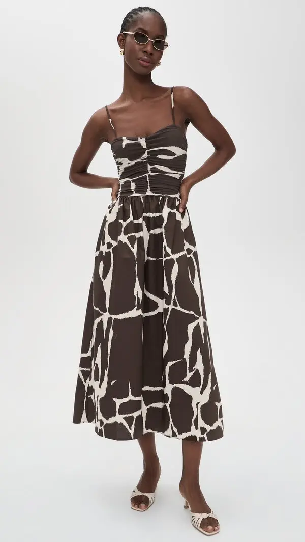 Rails Fisher Abstract Print Ruched Bodice Midi Dress