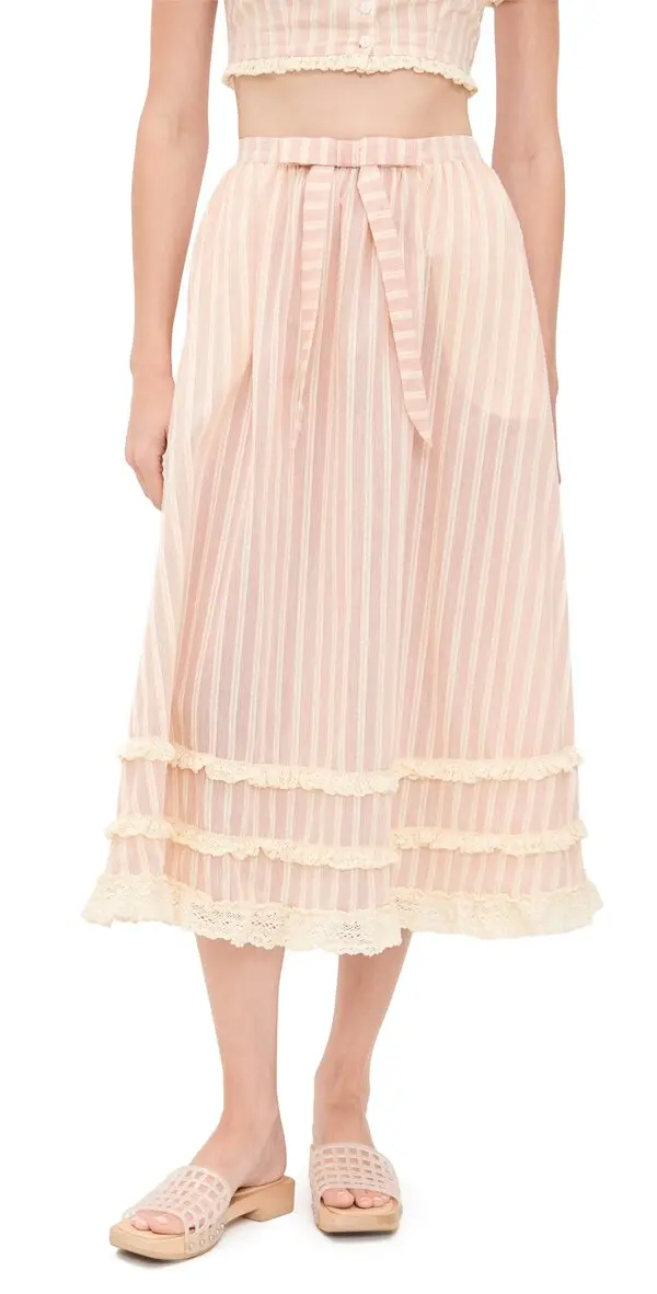 For Love & Lemons Naomi Midi Skirt With Lace Trim