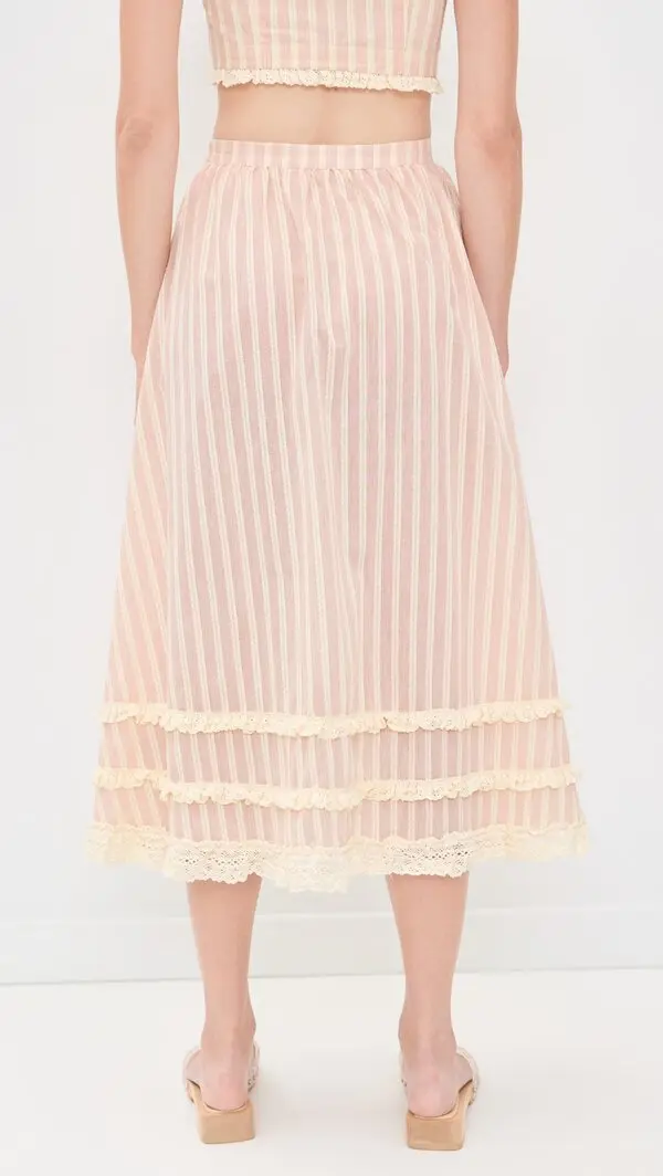 For Love & Lemons Naomi Midi Skirt With Lace Trim
