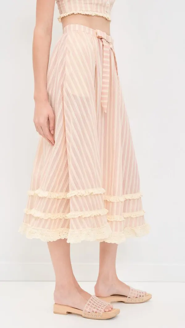 For Love & Lemons Naomi Midi Skirt With Lace Trim