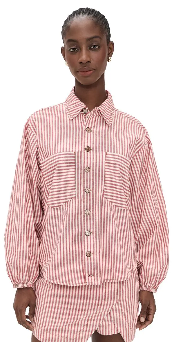 DRESS TO Striped Twill Shirt Jacket