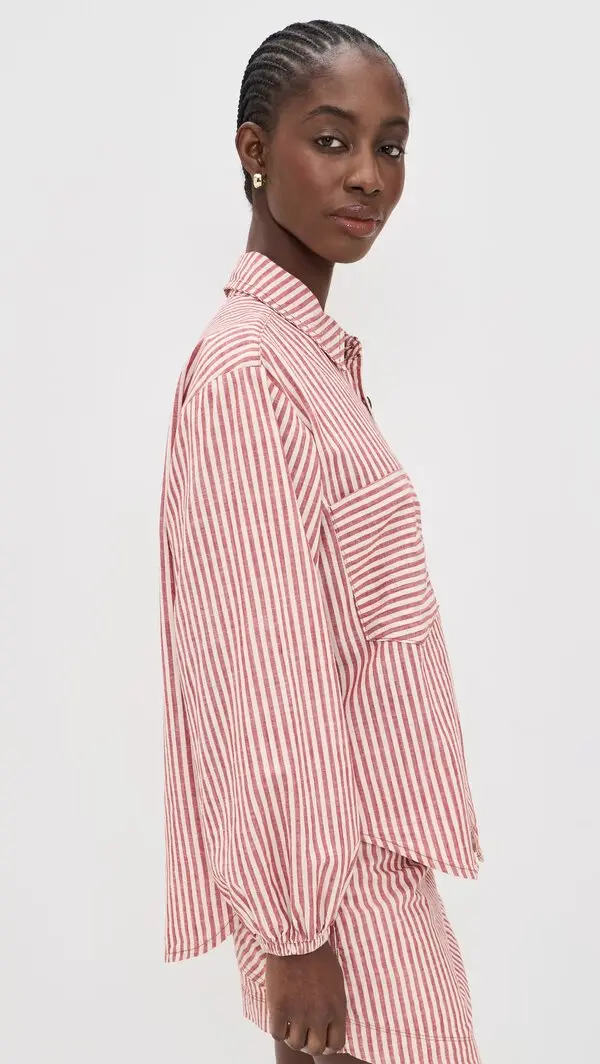 DRESS TO Striped Twill Shirt Jacket