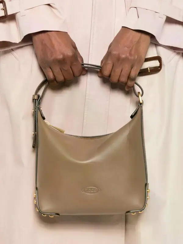 TOD'S Medium Studded Leather Bucket Bag - Brown