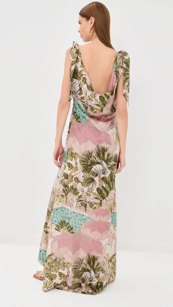 ISLA & WHITE Nelda Maxi Dress Tropical Print Silk