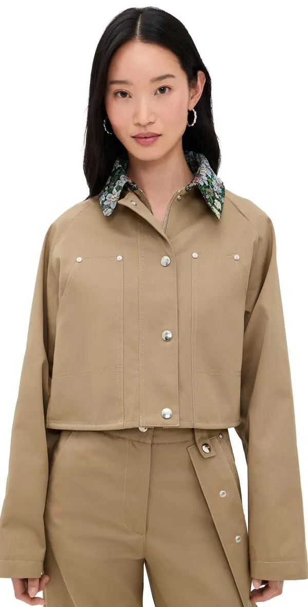 MSGM Floral Brocade Collar Jacket - Beige