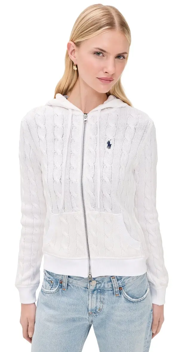 Polo Ralph Lauren Cotton Cable Knit Hoodie - White