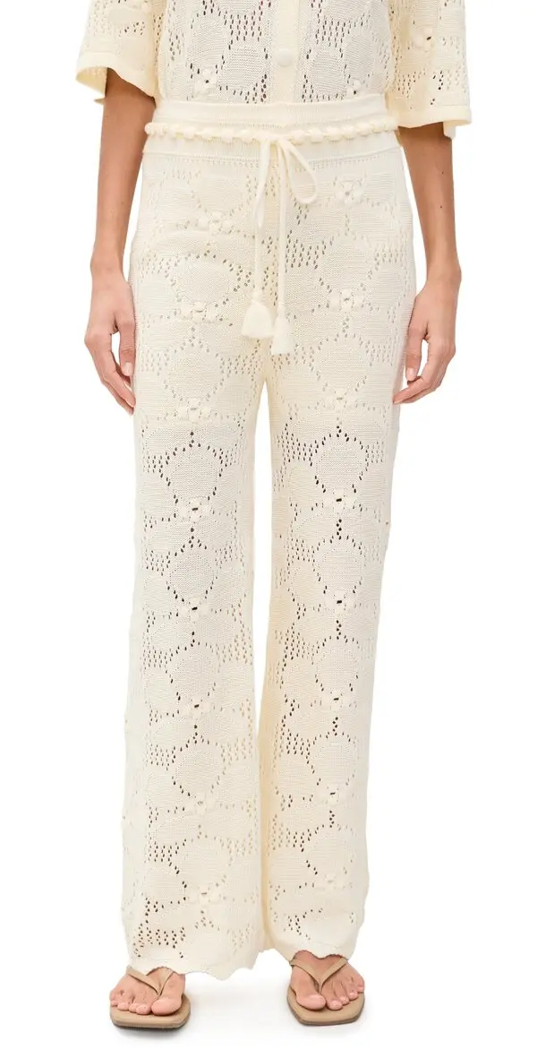 DRESS TO Floral Crochet Wide Leg Pants - Beige Shell
