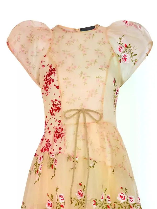Simone Rocha Puff-sleeve Floral-pattern Midi Dress