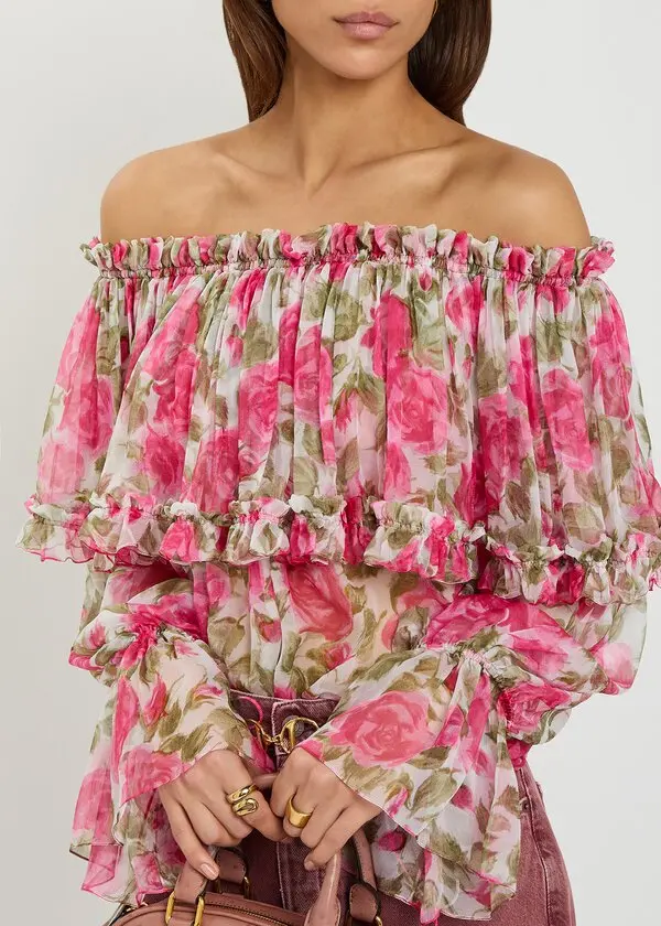 Chloé Floral-print Silk Top - Pink