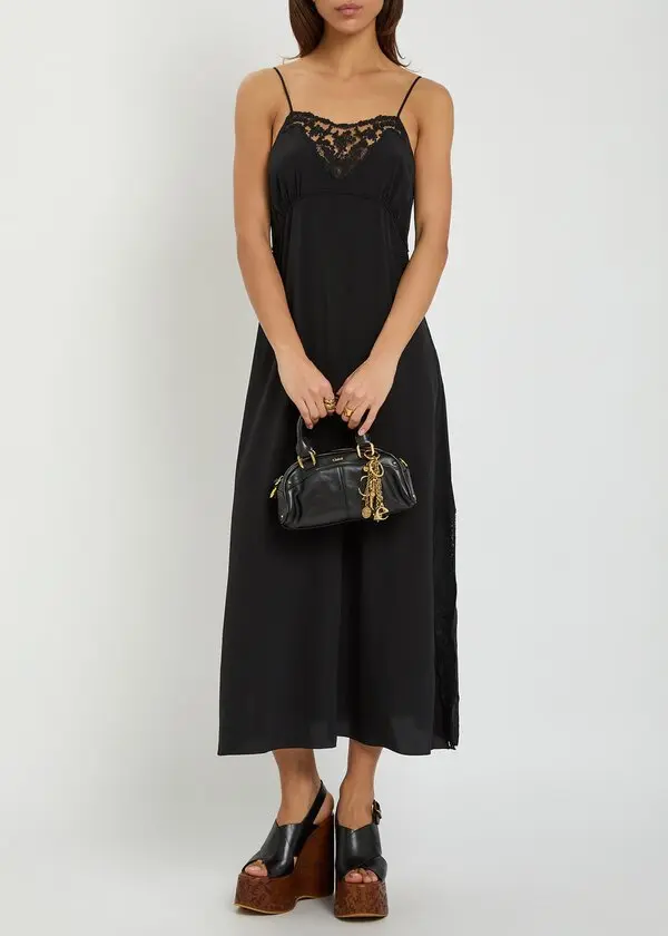 Chloé Lace-trimmed Silk Midi Dress