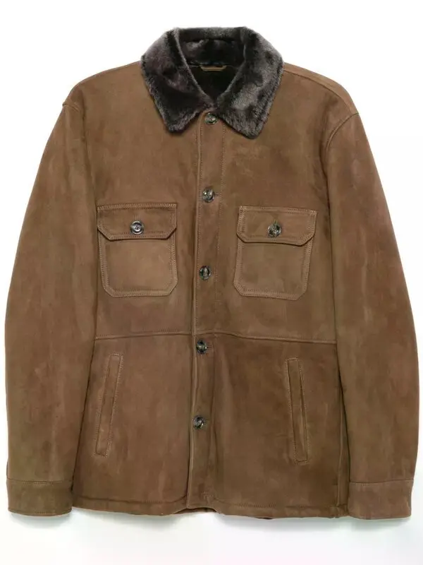 BARBA NAPOLI Suede Jacket With Faux-fur Collar