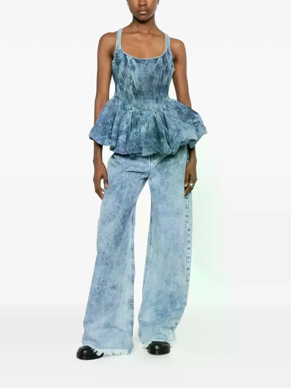 MARQUES' ALMEIDA Frayed Acid Wash Straight Leg Jeans - Blue