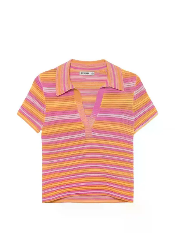 Simkhai Knitted Striped Polo Top - Orange