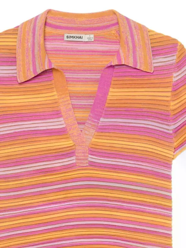 Simkhai Knitted Striped Polo Top - Orange