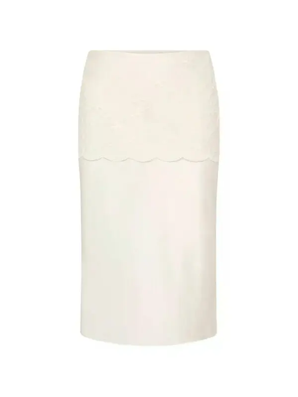 Posse Name' Embroidered Scalloped Midi Skirt - Neutrals
