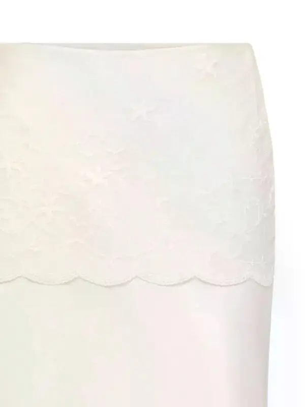 Posse Name' Embroidered Scalloped Midi Skirt - Neutrals