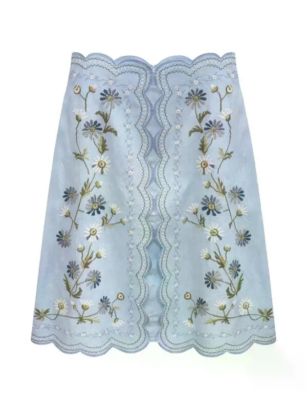 Sea Floral-embroidered Mini Skirt