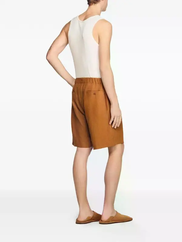 Sandro Classic Fit Linen Shorts With Elastic Waist - Brown