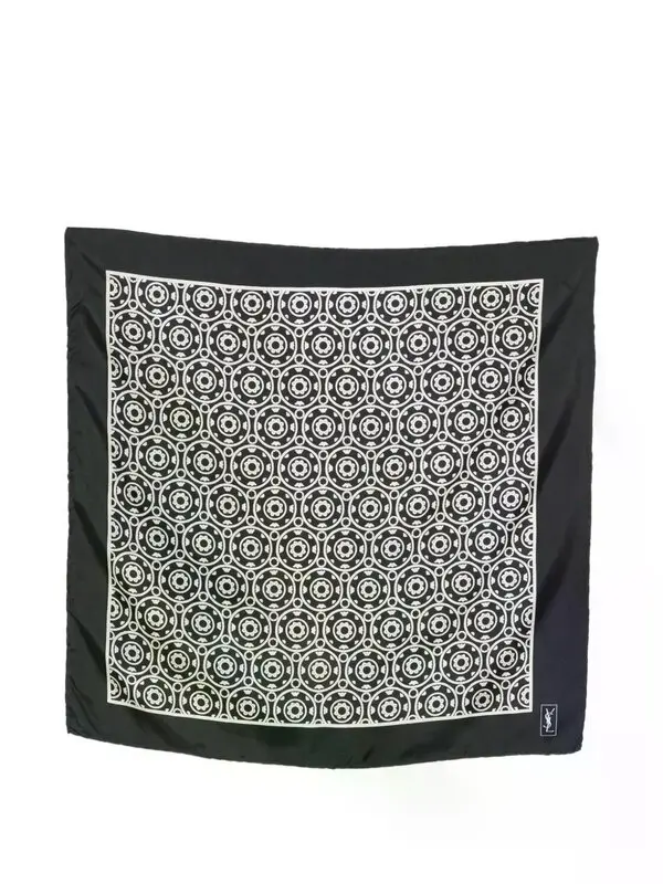 Saint Laurent 1990s Patterned Silk Scarf - Black