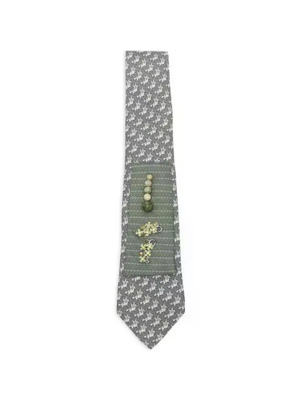 A.N.G.E.L.O. VINTAGE CULT X Stefania Bertoni Customised Hermés Silk Neck Tie - Grey