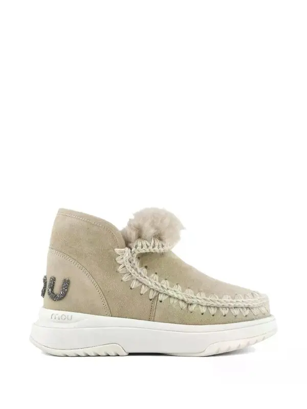 Mou Glitter Logo Embellished Knit Trim Sneakers - Neutrals
