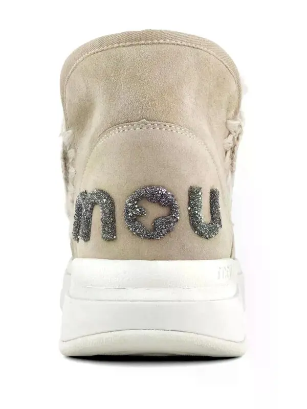 Mou Glitter Logo Embellished Knit Trim Sneakers - Neutrals