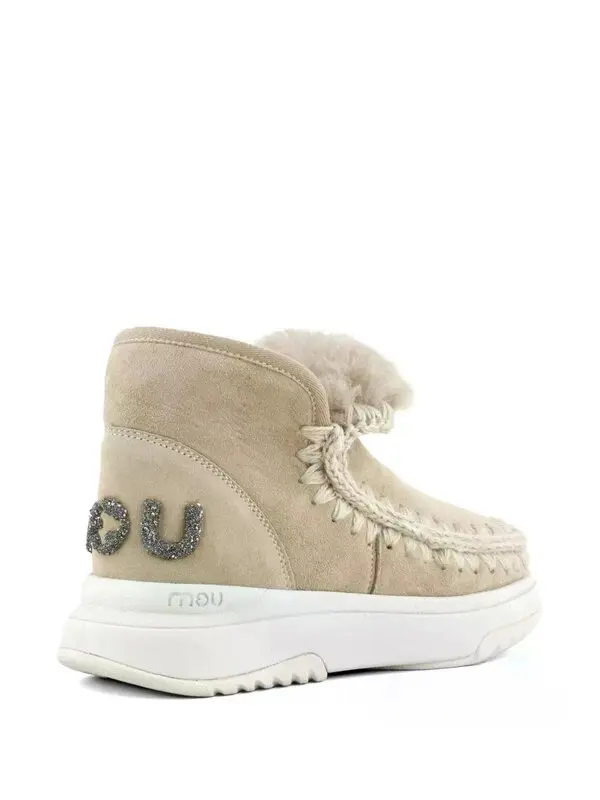 Mou Glitter Logo Embellished Knit Trim Sneakers - Neutrals