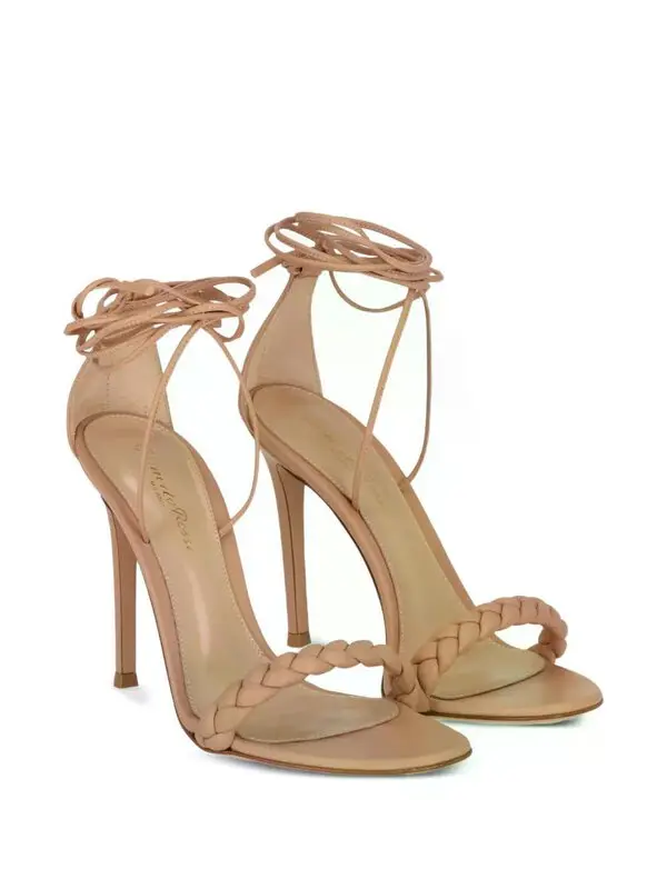 GIANVITO ROSSI Braided Strap Lace-up Sandals - Neutrals