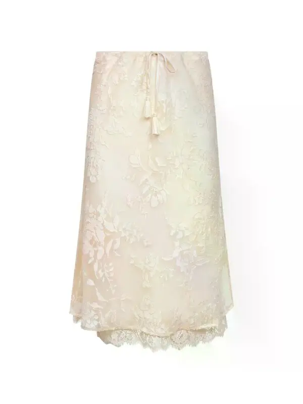ERMANNO FIRENZE Ramie Floral Lace Midi Skirt
