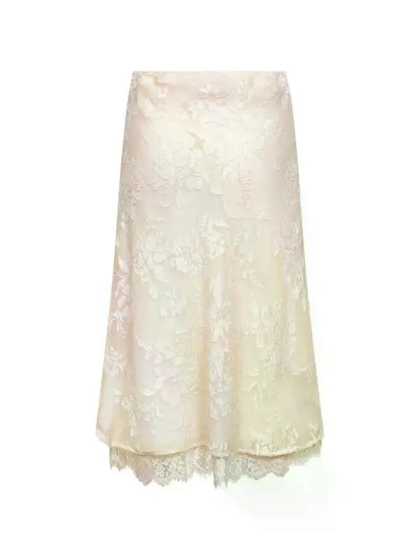 ERMANNO FIRENZE Ramie Floral Lace Midi Skirt