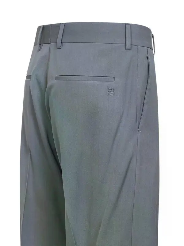 Fendi Ff-embroidered Straight-leg Trousers - Grey
