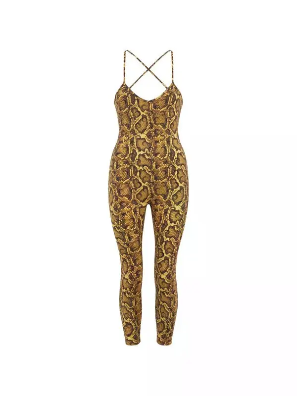 MARINE SERRE Python-print V-neck Jumpsuit - Yellow