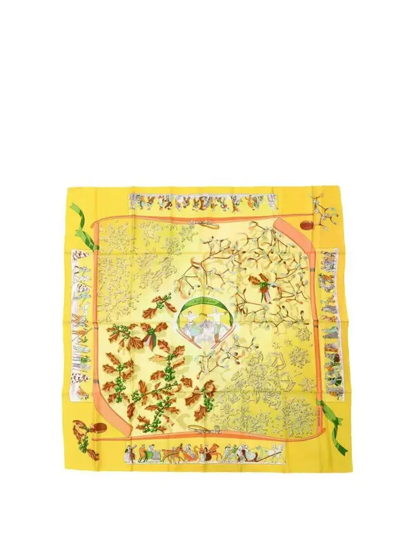 Hermès 20th Century Neige D Antan Silk Scarf 90 Scarves - Yellow