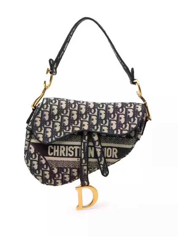 Dior 2019 Oblique Embroidered Canvas Saddle Bag - Blue