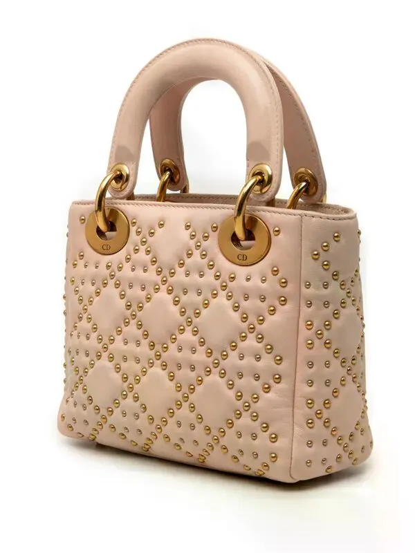 Dior 2017 Mini Lambskin Cannage Studded Lady Satchel - Brown