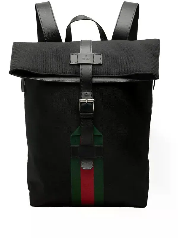 Gucci 2016-2025 Canvas Techno Web Fold Over Backpack - Black