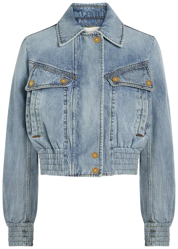 Zimmermann Quilted Denim Bomber Jacket - Light Blue