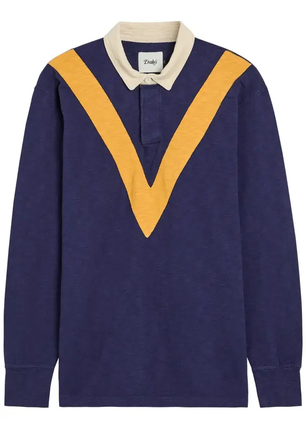 DRAKE'S Panelled Cotton Rugby Top