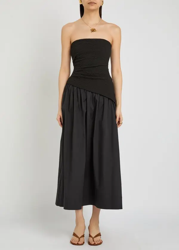 Staud Nia Strapless Midi Dress - Black