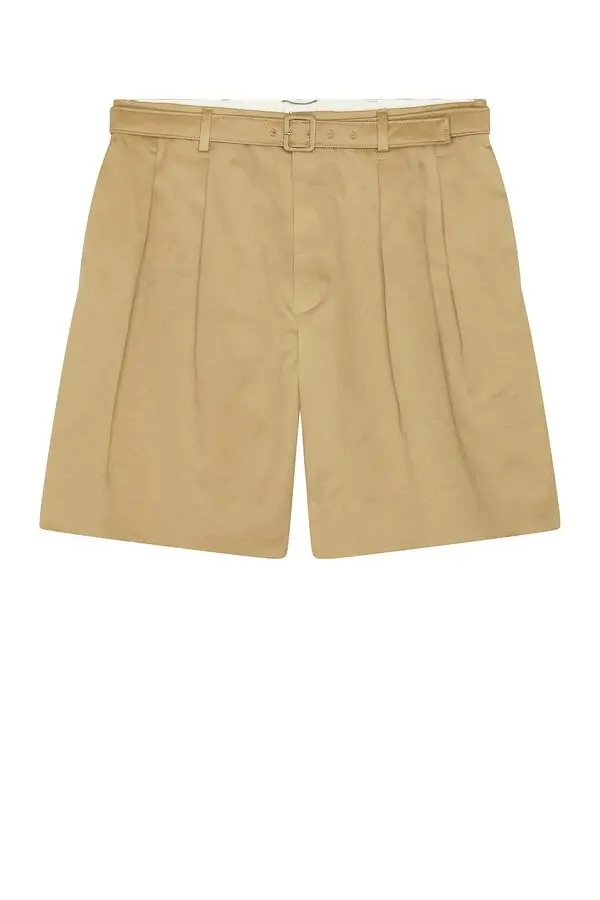 Saint Laurent Pleated Twill Shorts - Camel