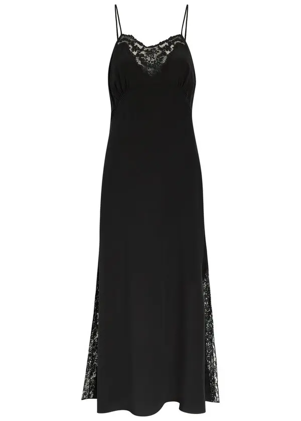 Chloé Lace-trimmed Silk Midi Dress - Black