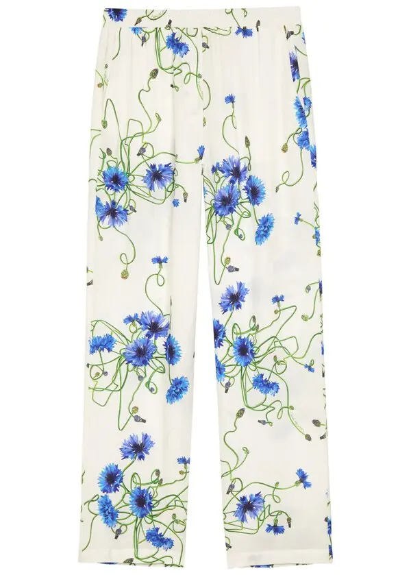 Stella McCartney Floral Print Textured Satin Trousers - White